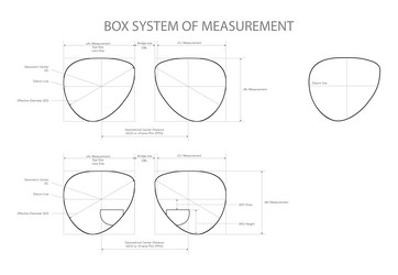 Box system of measurement lens glasses eye Vector Image