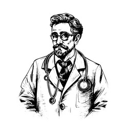 Doctor drawing isolated hand drawn object Vector Image