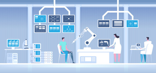Science lab scientists man and woman conducting Vector Image