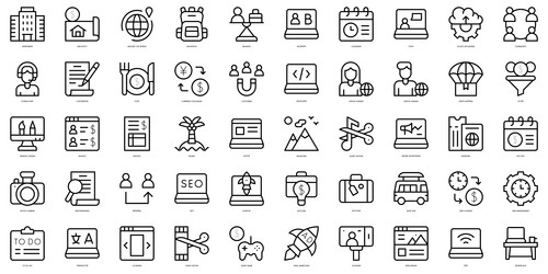 Simple outline set of digital nomad icons thin Vector Image