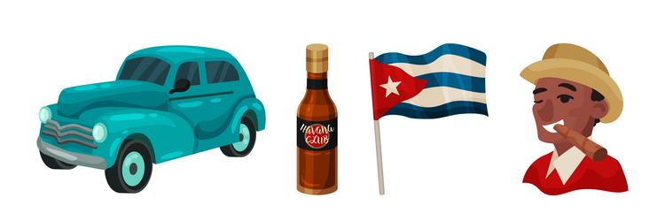 Cuba symbols with alcohol drink cigar coffee Vector Image