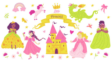 Fairy tale characters collection set multi ethnic Vector Image