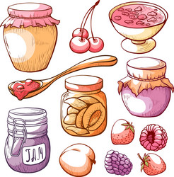 Fruit jam glass jar drawing jelly Royalty Free Vector Image