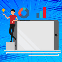 Man standing on box and leaning tablet turned Vector Image