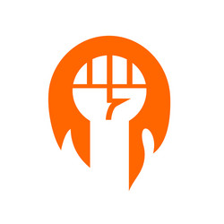 Flaming fist logo fist with fire flames logo icon Vector Image