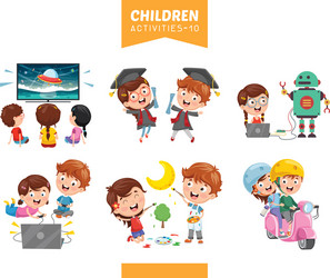 Children reading books and using computer Vector Image