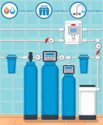 Set water filter icons water filtration system Vector Image