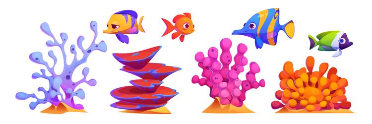 Underwater plants and creatures for sea bottom Vector Image