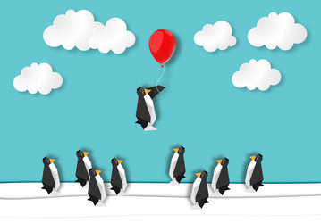 Leadership concept with leader of penguins Vector Image