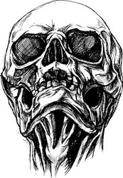 Skull drawing line work Royalty Free Vector Image