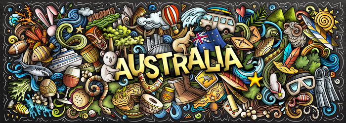 Australian culture doodle cartoon funny banner Vector Image