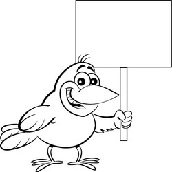 Cartoon happy bird sitting on a sign Royalty Free Vector