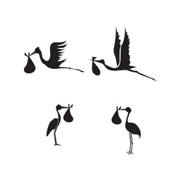 Stork and baby set black on white background Vector Image