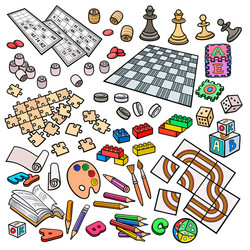 Cartoon doodles hand drawn kids toys objects set Vector Image