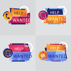 Help wanted label set design Royalty Free Vector Image