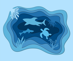 Underwater paper cut ocean bottom with sea Vector Image