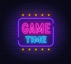 Game time neon sign on brick wall background Vector Image