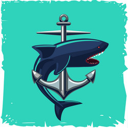 White shark with anchor on black background Vector Image