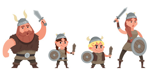 Viking family having fun Royalty Free Vector Image