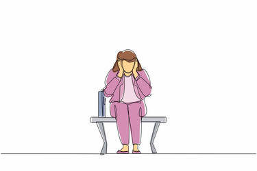 Single one line drawing sad arabian businesswoman Vector Image