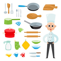 Cartoon kitchen tools set isolated on white Vector Image