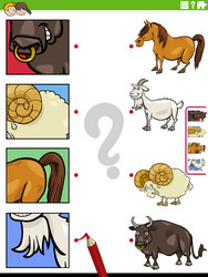 Match cartoon farm animals and clippings Vector Image