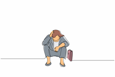 Continuous one line drawing sad arabian Royalty Free Vector