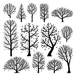 Hand drawn set of side view trees Royalty Free Vector Image