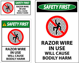 Danger sign razor wire authorized personnel only Vector Image