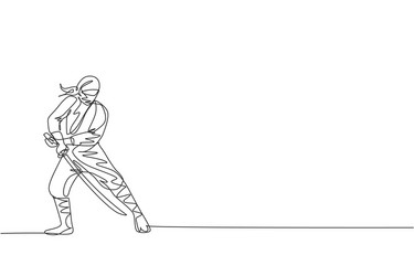 Single continuous line drawing of young japanese Vector Image