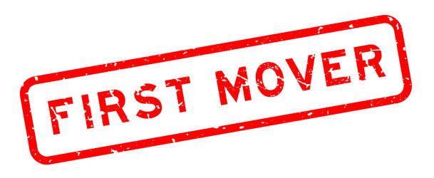 Red color speech banner with word first mover Vector Image