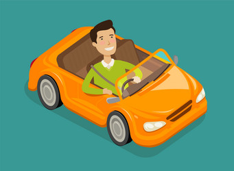 Happy male driver rides car driving trip taxi Vector Image