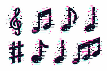 Music notes and treble clef neon signs set Vector Image