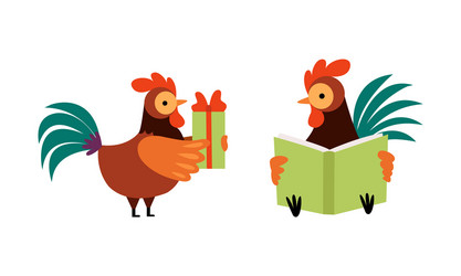 Funny goose character sitting and reading book Vector Image