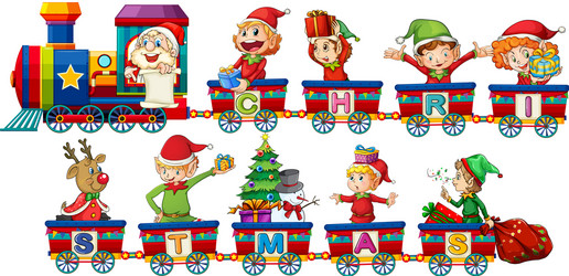 Merry christmas card with santa on train Vector Image