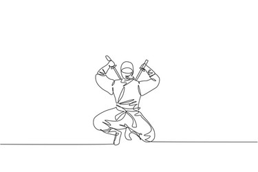 Single continuous line drawing of young japanese Vector Image
