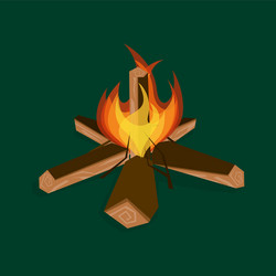 Cartoon fire wood and campfire on a green Vector Image