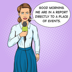 Reporter journalist woman pop art style Royalty Free Vector