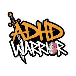 Adhd warrior typography with sword and brain Vector Image