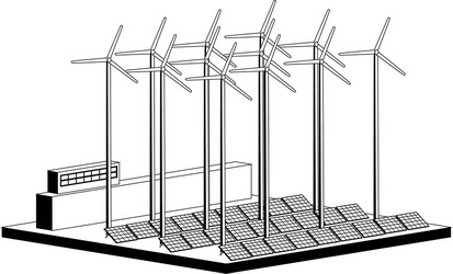 Monochromatic wind and solar power plant Vector Image