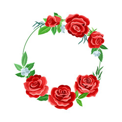Round rose frame with red lush bud and green Vector Image