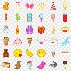 100 fun icons set cartoon style Royalty Free Vector Image
