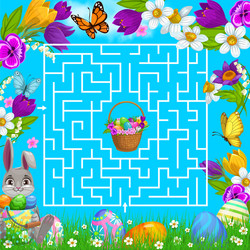 Kids maze egg hunt with a cute easter rabbit Vector Image