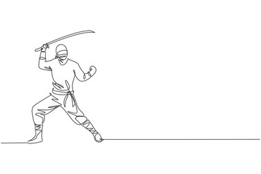 One continuous line drawing of young brave Vector Image