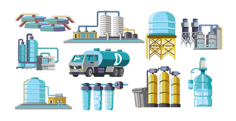 Water purification plant cartoon Royalty Free Vector Image