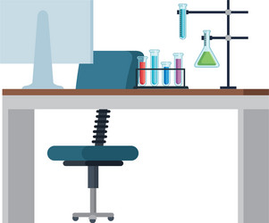 Laboratory desk workplace icons Royalty Free Vector Image