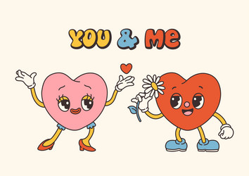 Retro groovy valentines day characters Royalty Free Vector