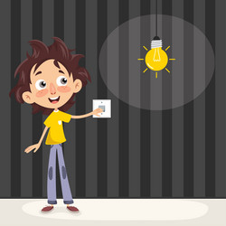 A kid turning on light Royalty Free Vector Image
