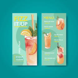 Soda drink menu leaflet and brochure watercolor Vector Image