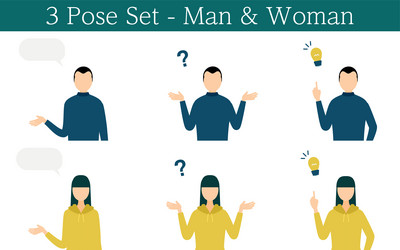 Person pose set speaking questioning solving Vector Image